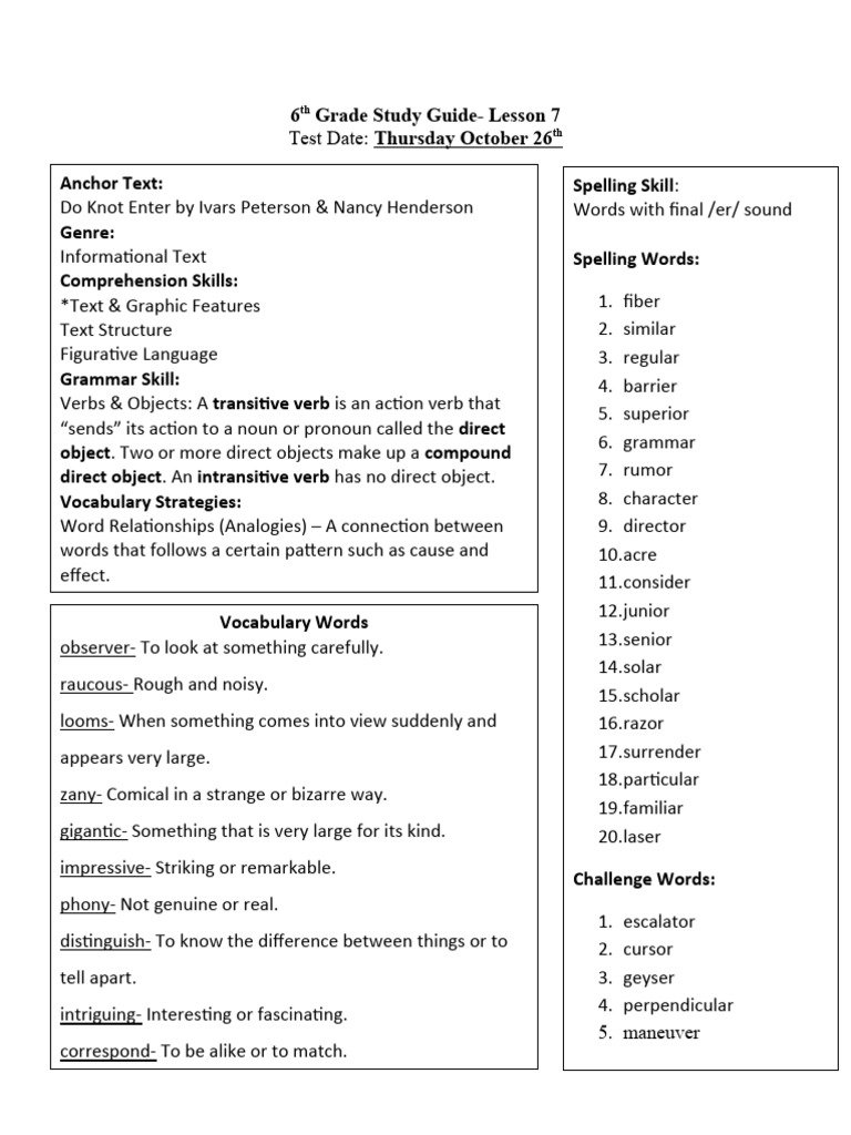 Verbs and Vocabulary for 6th Grade | PDF | Object (Grammar) | Verb