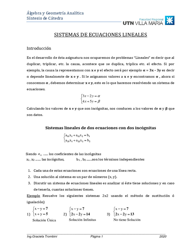 1 - Sistemas de Ecuaciones | PDF | Ecuaciones | Sistema de ecuaciones lineales