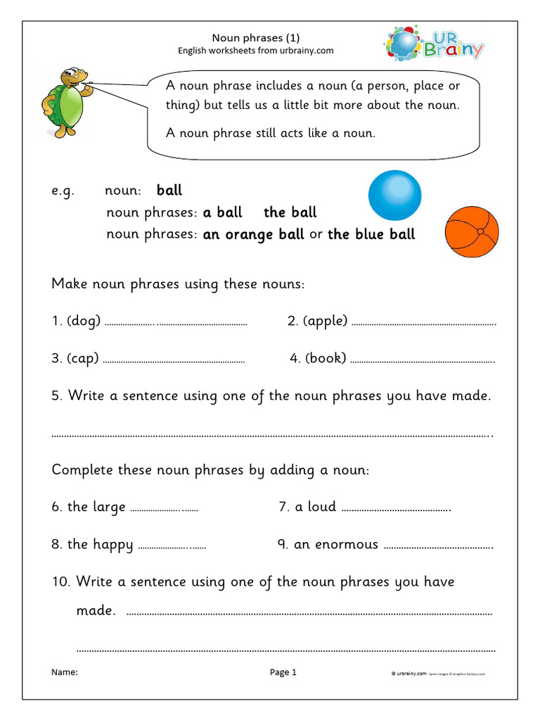 Noun Phrases English Worksheet | PDF | Phrase | Semantic Units