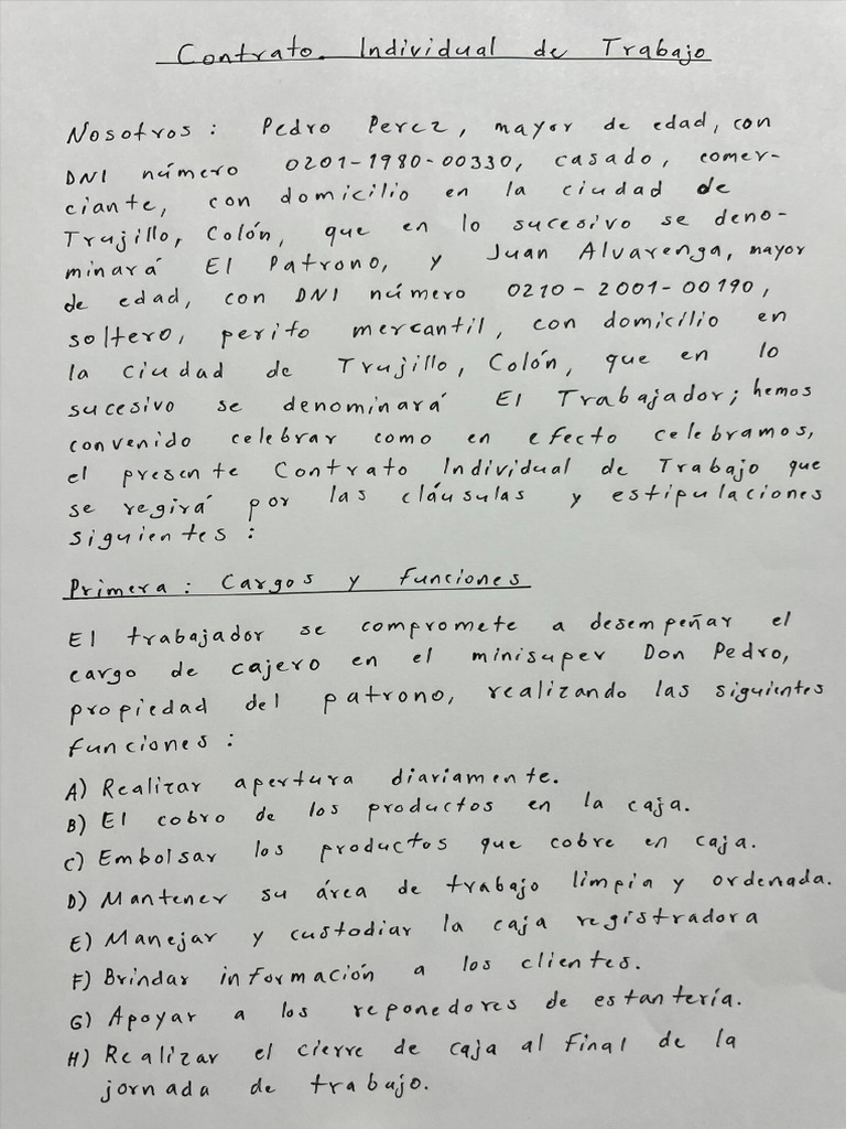 Contrato Individual de Trabajo | PDF