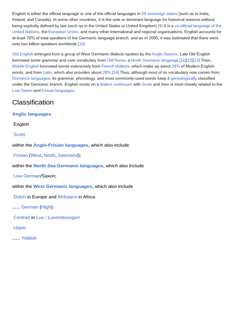 Classification: Anglic Languages | PDF | English Language | German Language