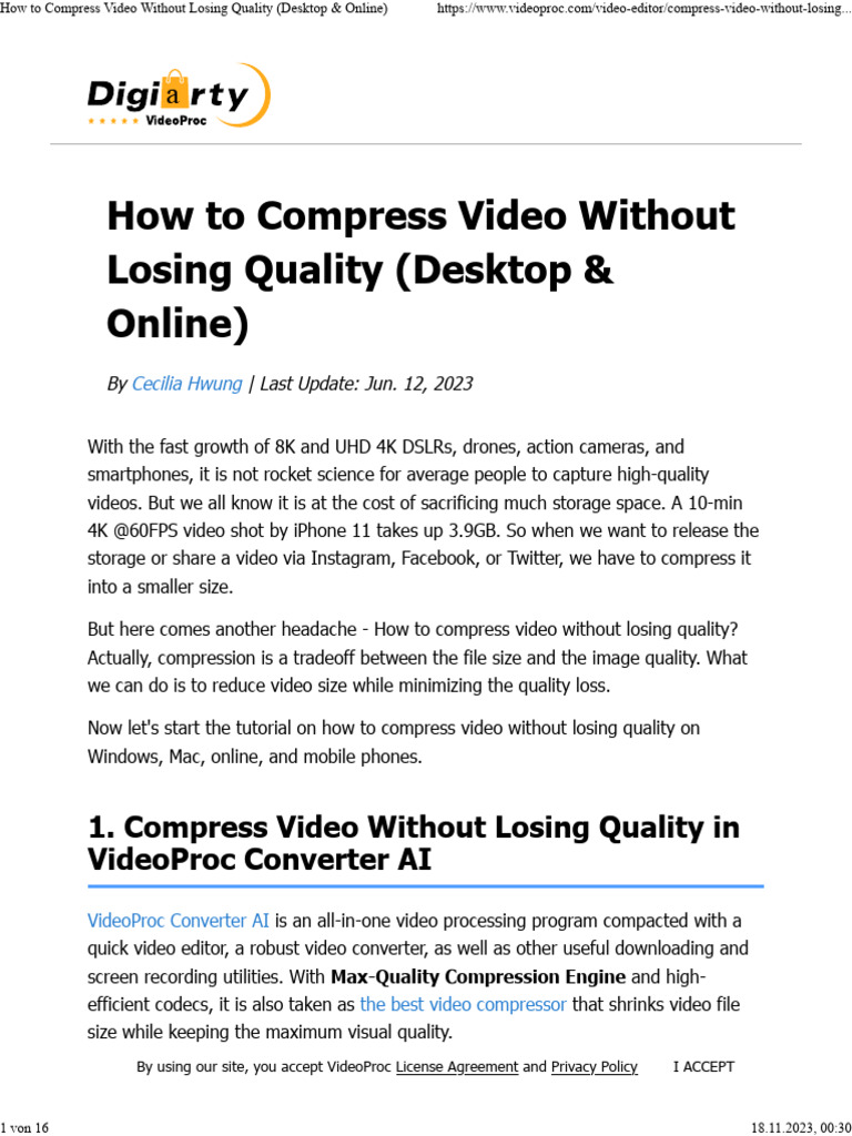 How To Compress Video Without Losing Quality (Desktop & Online) | PDF | Data Compression | Video
