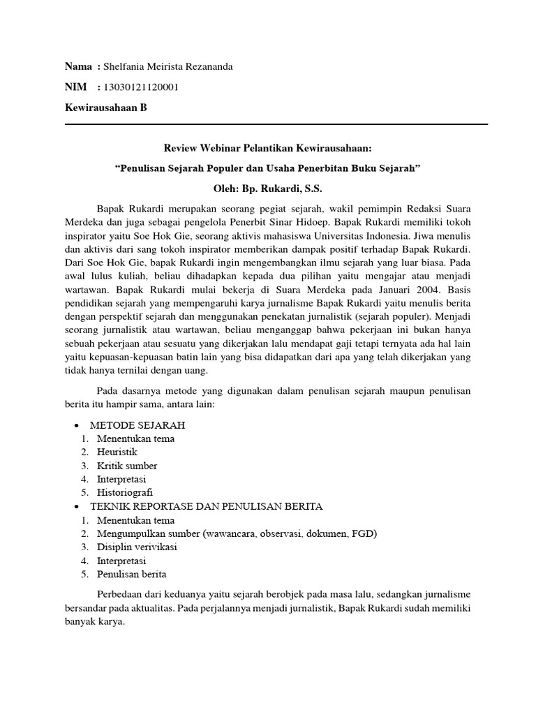 Review Webinar Bapak Ruukardi - Shelfa | PDF