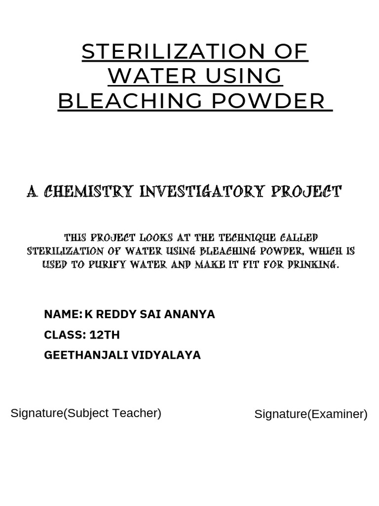 Chemistry Project Sterilization of Water Using Bleaching Powder PDF Free PDF | PDF | Science