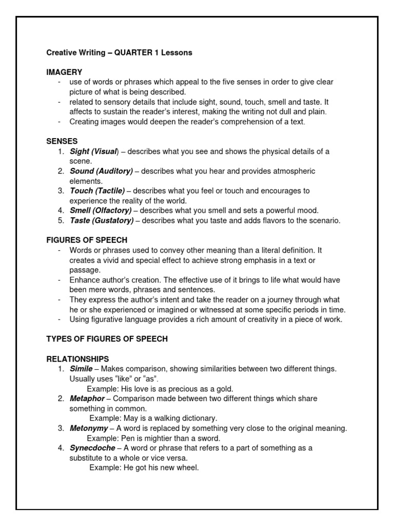 Creative Writing Q1 Lessons | PDF | Poetry | Metre (Poetry)