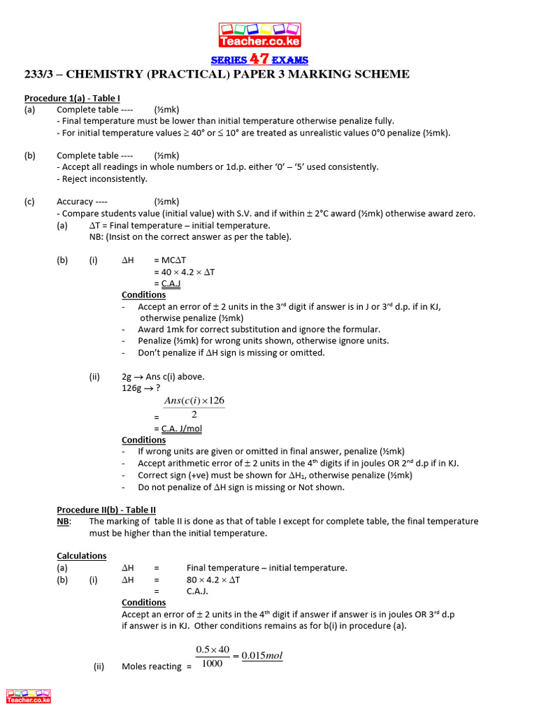 Chemistry Practical Exam 47 Marking Scheme | PDF | Significant Figures | Rounding