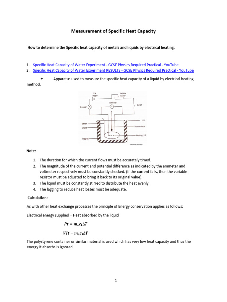 Measuring Specific Heat Capacity Experiment | PDF | Heat | Heat Capacity