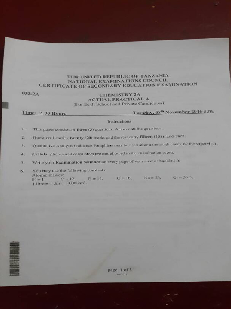 Chemistry 2A - F4 - 2016 | PDF