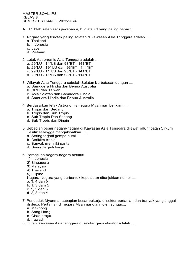 MASTER SOAL Kls 8 IPS | PDF | Politik | Perjalanan