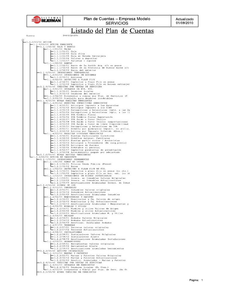Plan de Cuentas - Empresa Modelo - Servicios | PDF