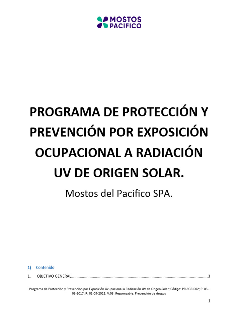 PRG-SGR-002 Programa de Radiación UV | PDF | Ultravioleta | Melanoma