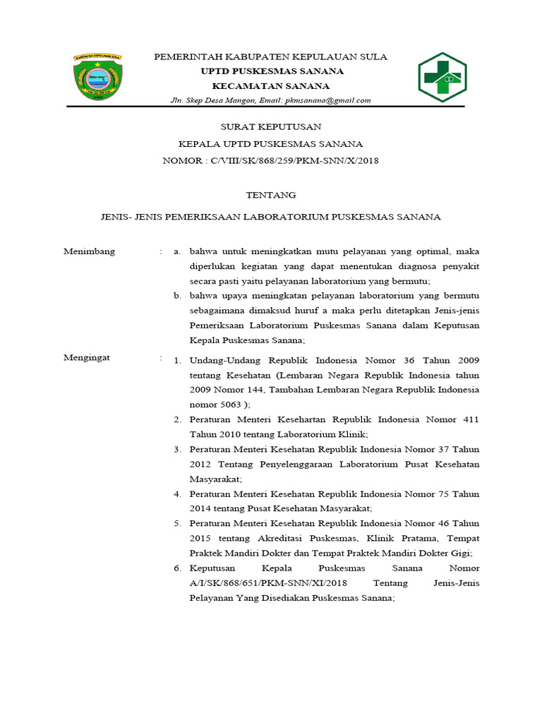 8.1.1.1 SK JENIS-JENIS PEMERIKSAAN LABORATORIUM - Docx111 | PDF | Pengembangan Diri | Sains ...