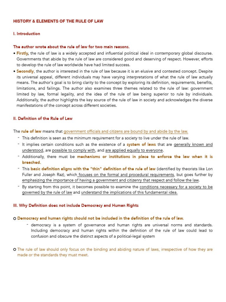 (Notes) History & Elements of The Rule of Law | PDF | Rule Of Law ...