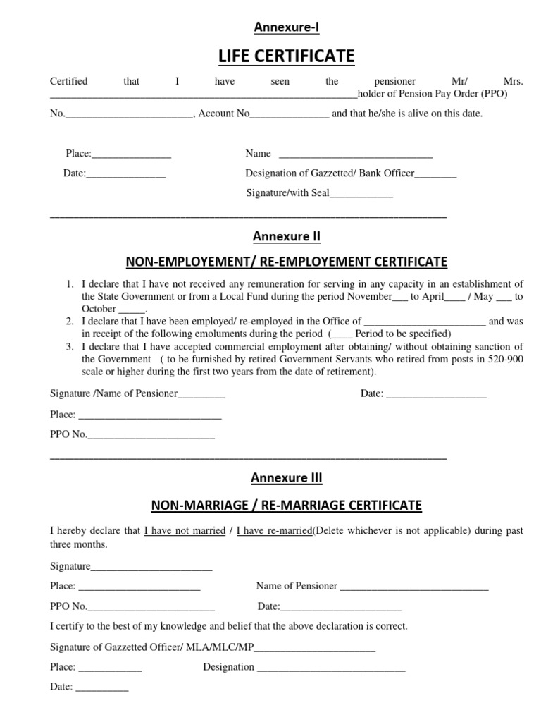 Life and Non-Marriage Certificates for Pension | PDF | Labor
