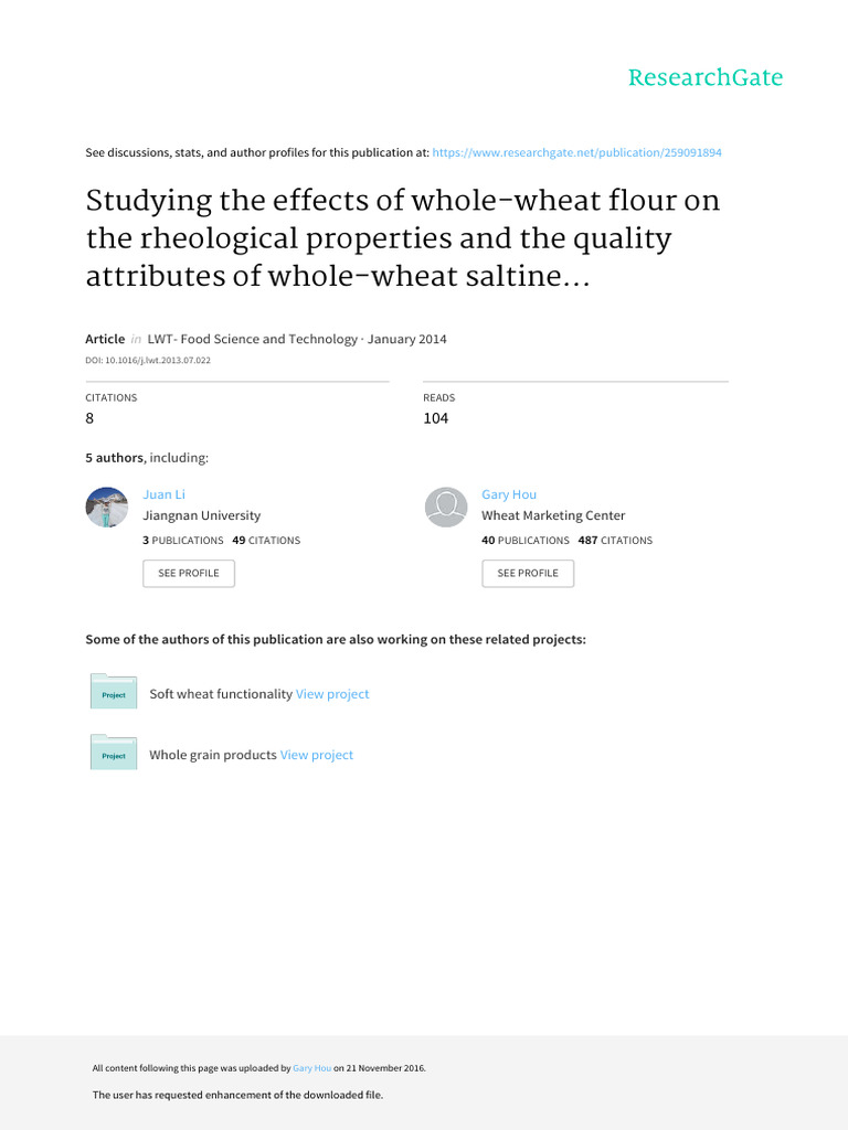 Studying The Effects of Whole Wheat Flour On Quality Attributes of ... Studying The Effects of Whole Wheat Flour On Quality Attributes of ...