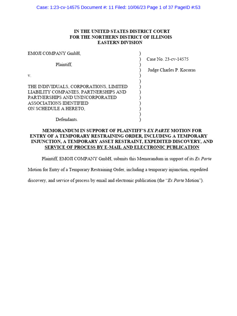 Emoji Co. - Motion For TRO | PDF | Trademark | Injunction