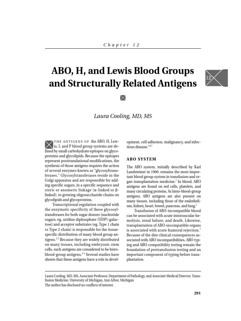 ABO, H, and Lewis Blood Groups and Structurally Related Antigens ...