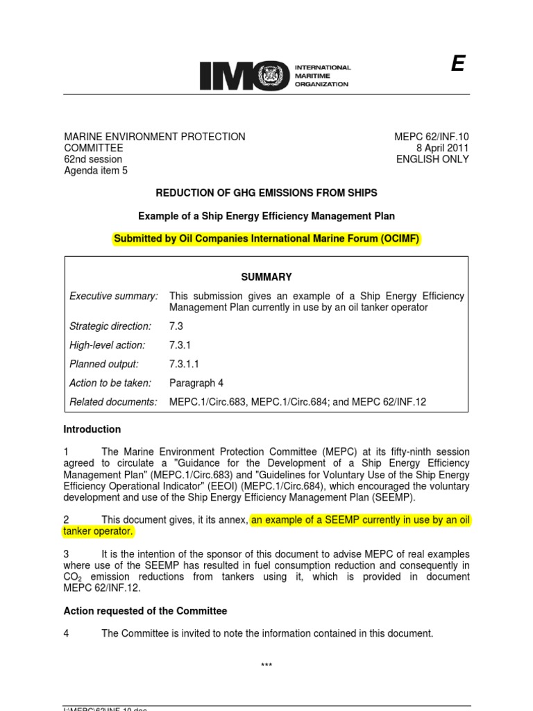 Mepc 62 Inf 10 Seemp Example Kalo | PDF | Fuel Oil | Compact ...