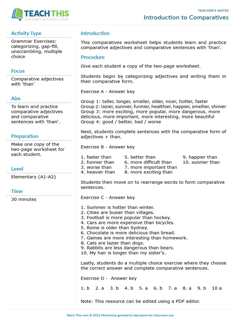 Introduction To Comparatives | PDF