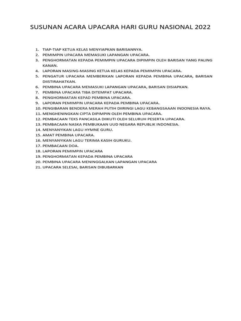 Susunan Acara Upacara Hari Guru Nasional 2022 | PDF
