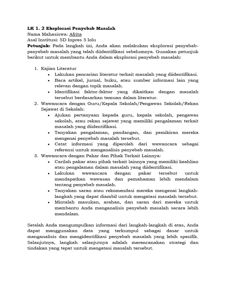 Eksplorasi Penyebab Masalah Siswa | PDF