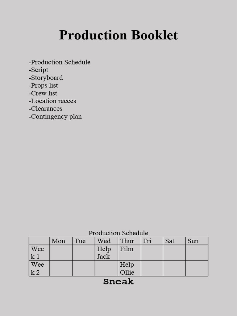 Production Booklet | PDF