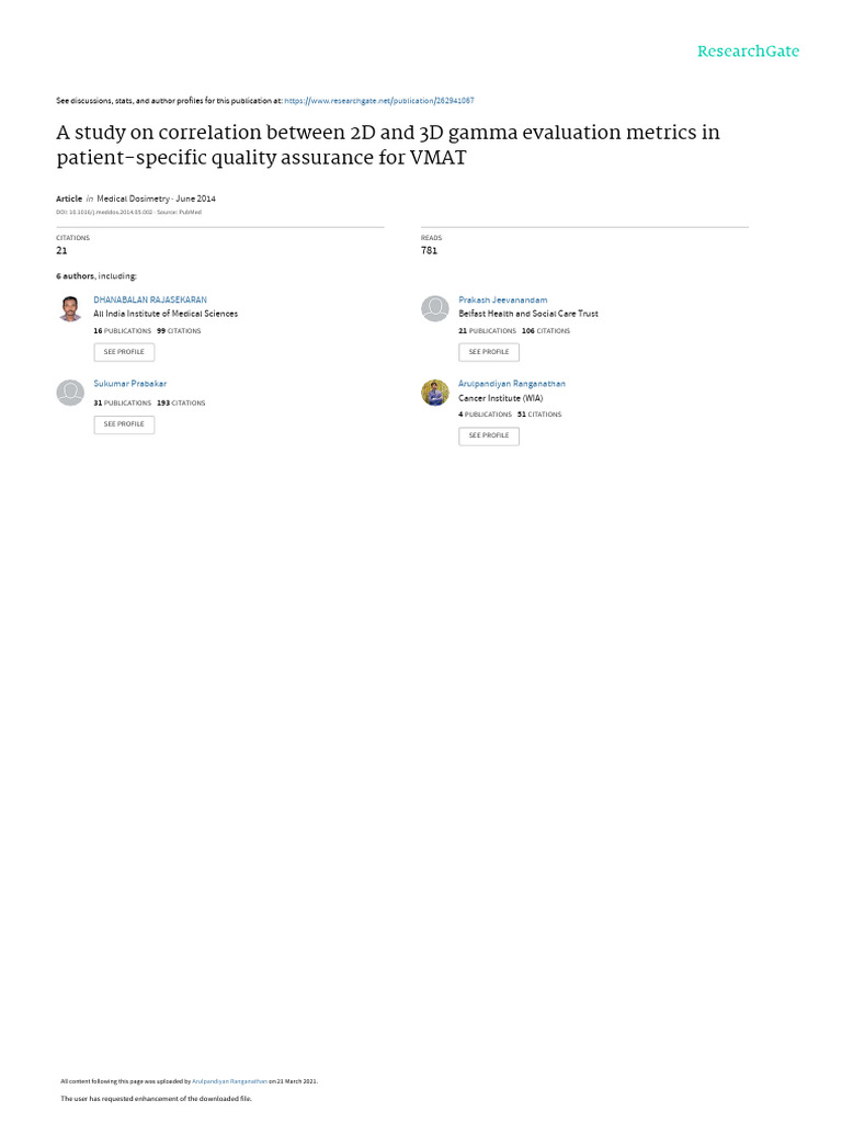 A Study On Correlation Between 2D and 3D Gamma Evaluation Metrics in Patient-Speci C Quality ...