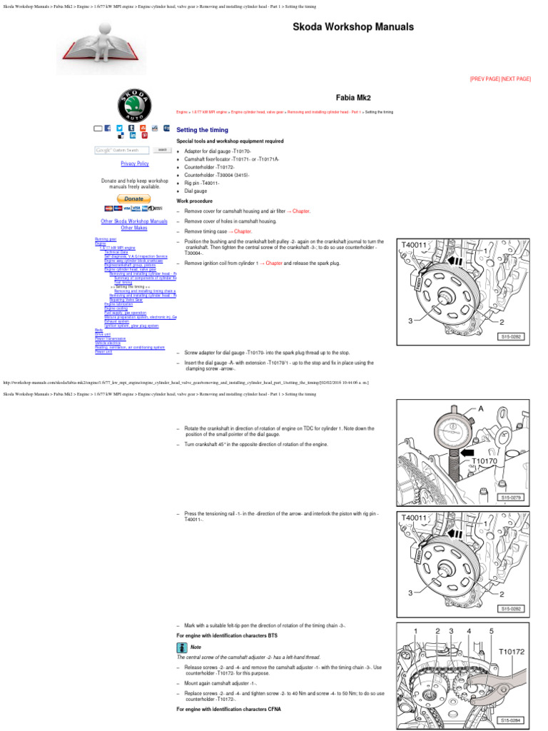 Skoda Workshop Manuals Fabia Mk2 Engine 1-6-77 KW MPI Engine Engine Cyli | PDF | Screw | Engines