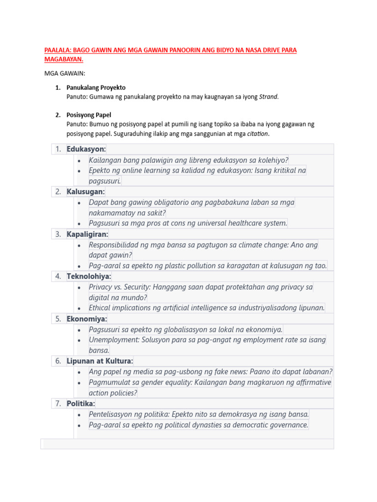 Mga Gawain para Portfolio NG FPL | PDF