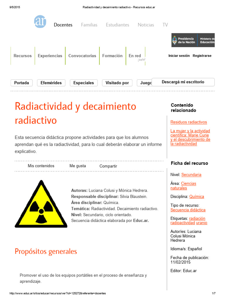 Radiactividad y Decaimiento Radiactivo - Recursos Educ | PDF ...