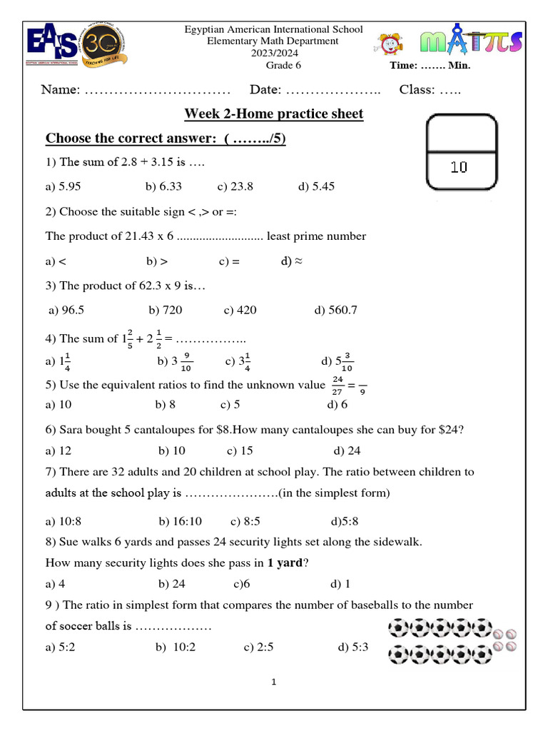 WK2-Math-G6-H.W Practice Sheet 2 | PDF | Mathematics