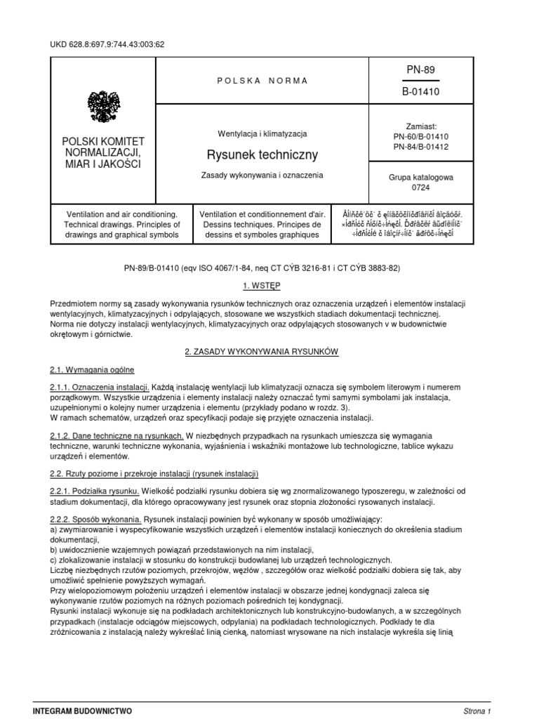 PN-89-B-01410 1989 Wentylacja I Klimaztyzacja Rysunek Techniczny | PDF