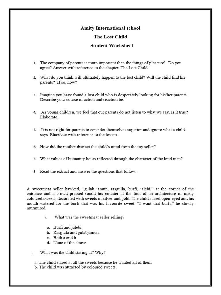 The Lost Child - Student Worksheet | PDF