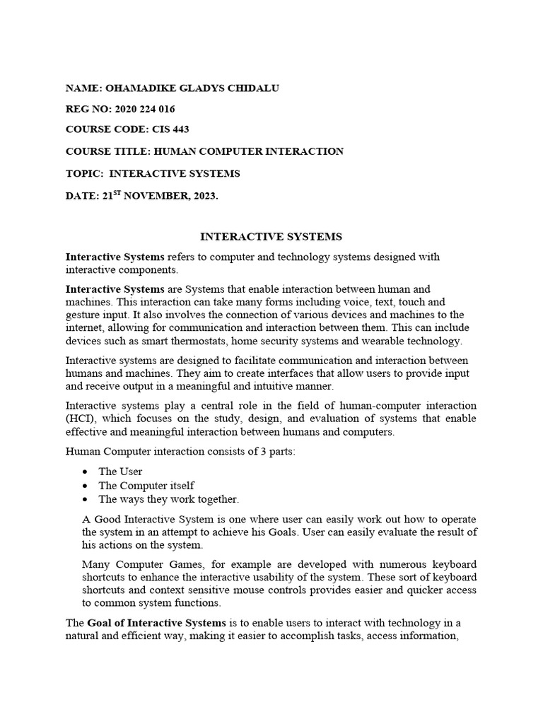 Interactive System | PDF | Human–Computer Interaction | User Interface