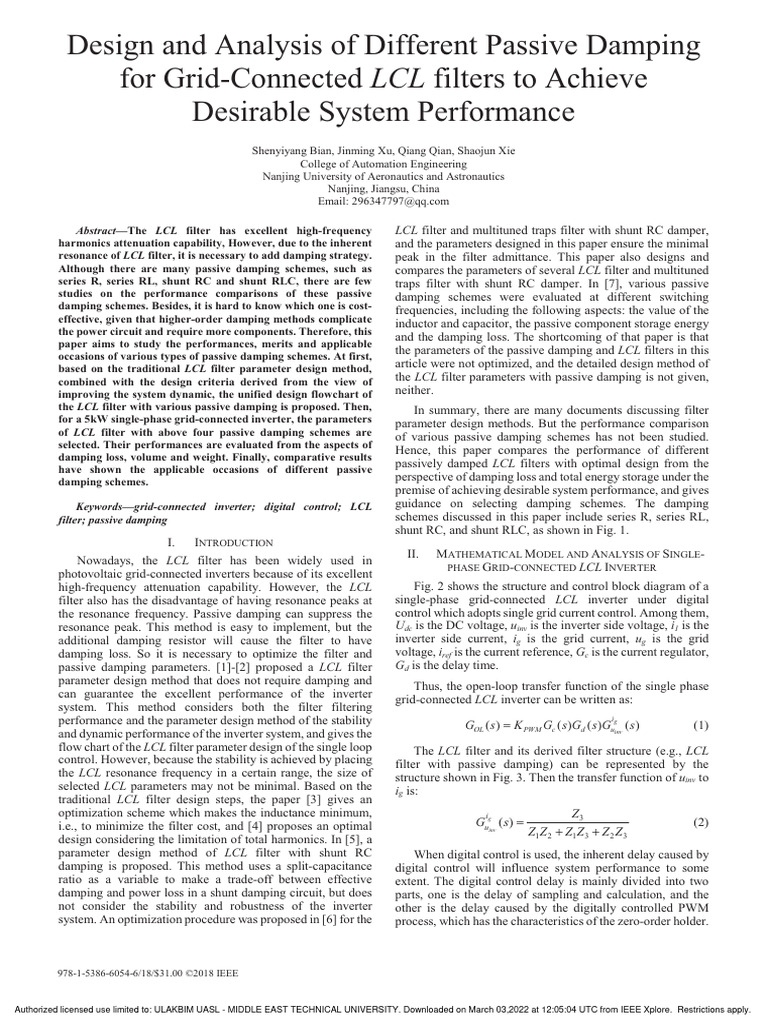 Design and Analysis of Different Passive Damping For Grid-Connected LCL Filters To Achieve ...