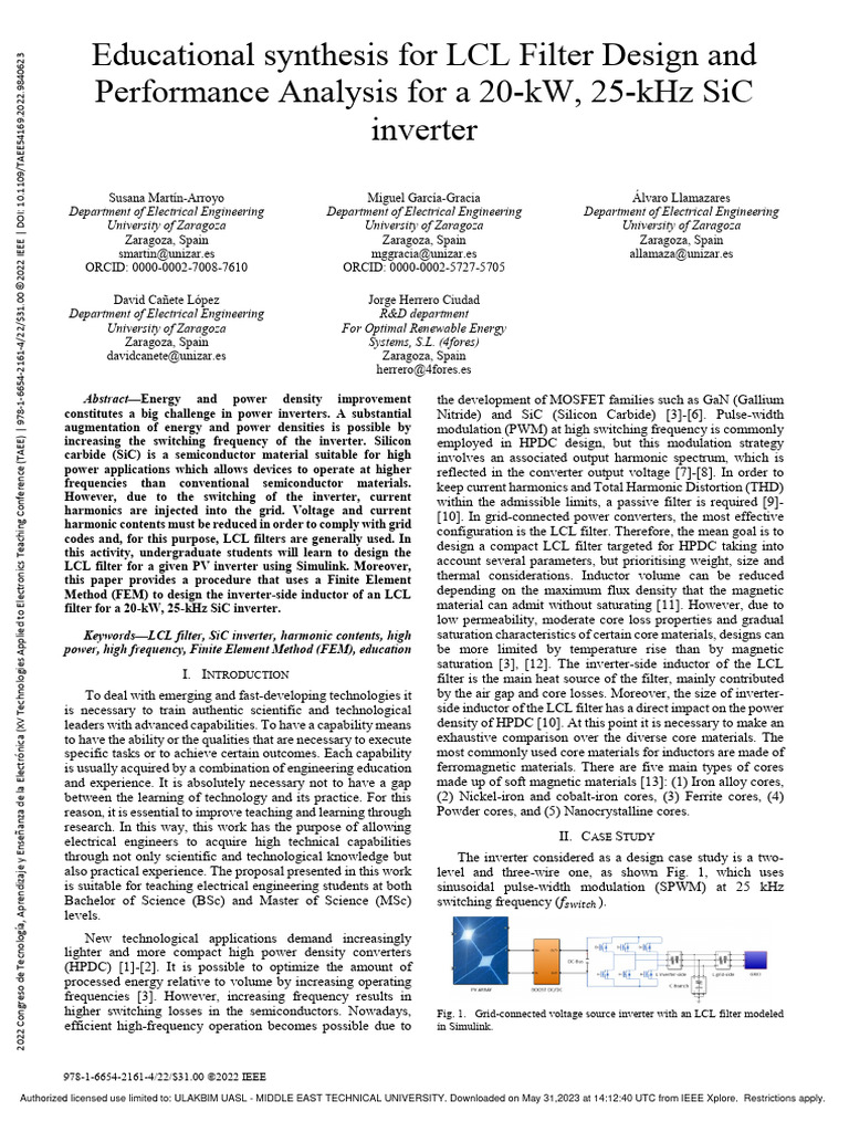 Educational Synthesis For Lcl Filter Design And Performance Analysis For A 20 Kw 25 Khz Sic