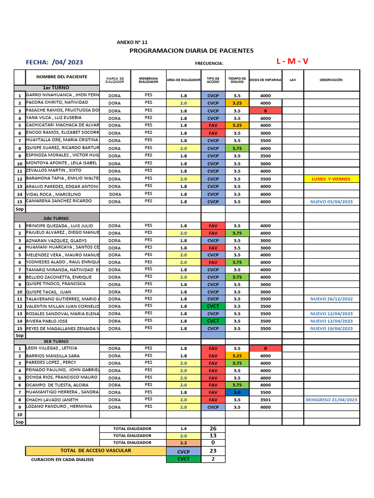 Programacion Diaria | PDF | Procedimientos médicos | Procesos de separación