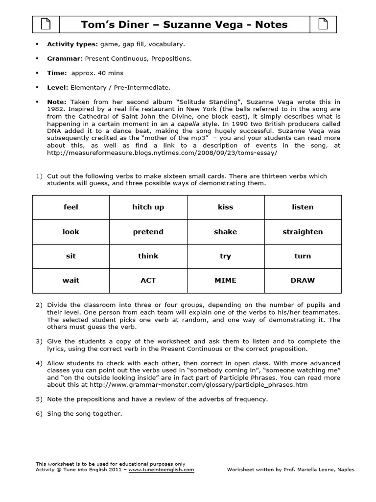 Tom's Diner | PDF | Language Mechanics | Linguistic Morphology