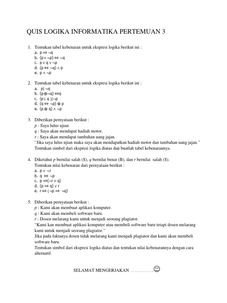 Kuis Logika Informatika | PDF