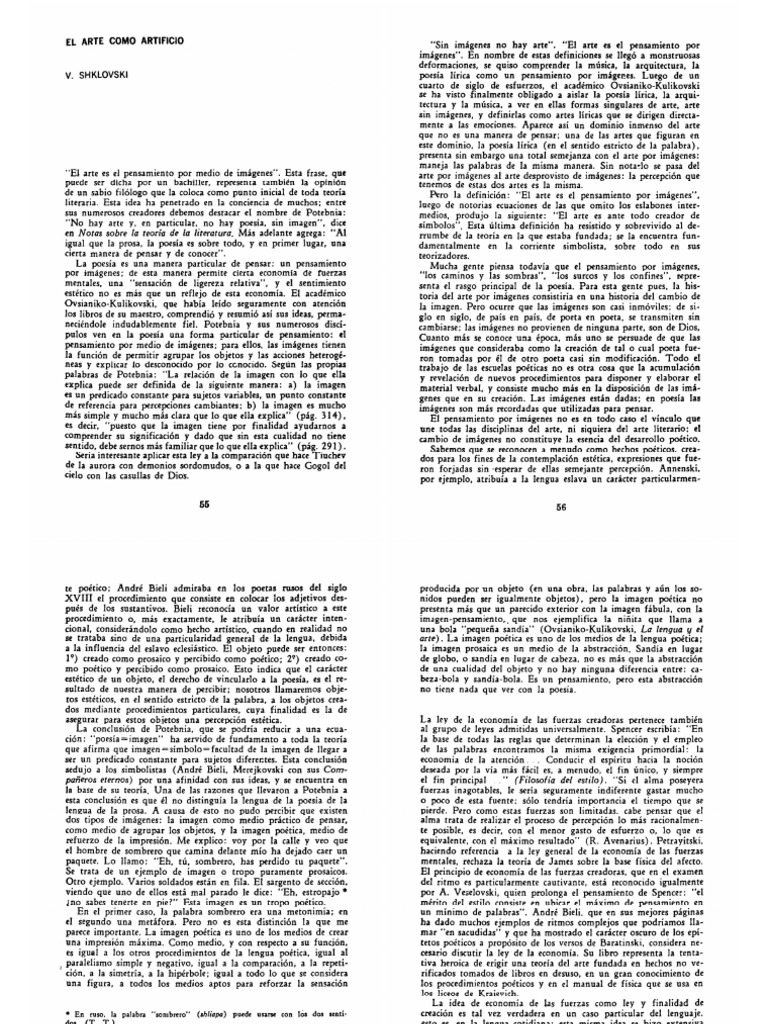 Shklovski - El Arte Como Artificio | PDF