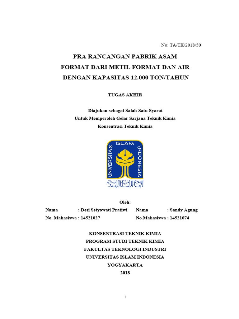 Rancang Pabrik Asam Format | PDF | Teknologi & Rekayasa