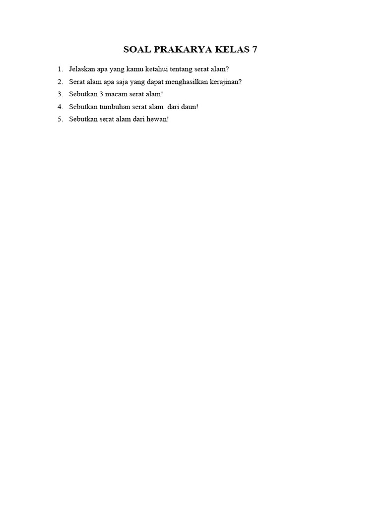 Soal PTS Prakarya Kelas KLS 789 - 063705 | PDF | Griya & Taman