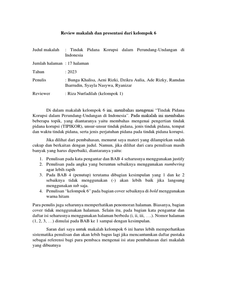 Review Makalah Dan Presentasi Dari Kelompok 6 | PDF