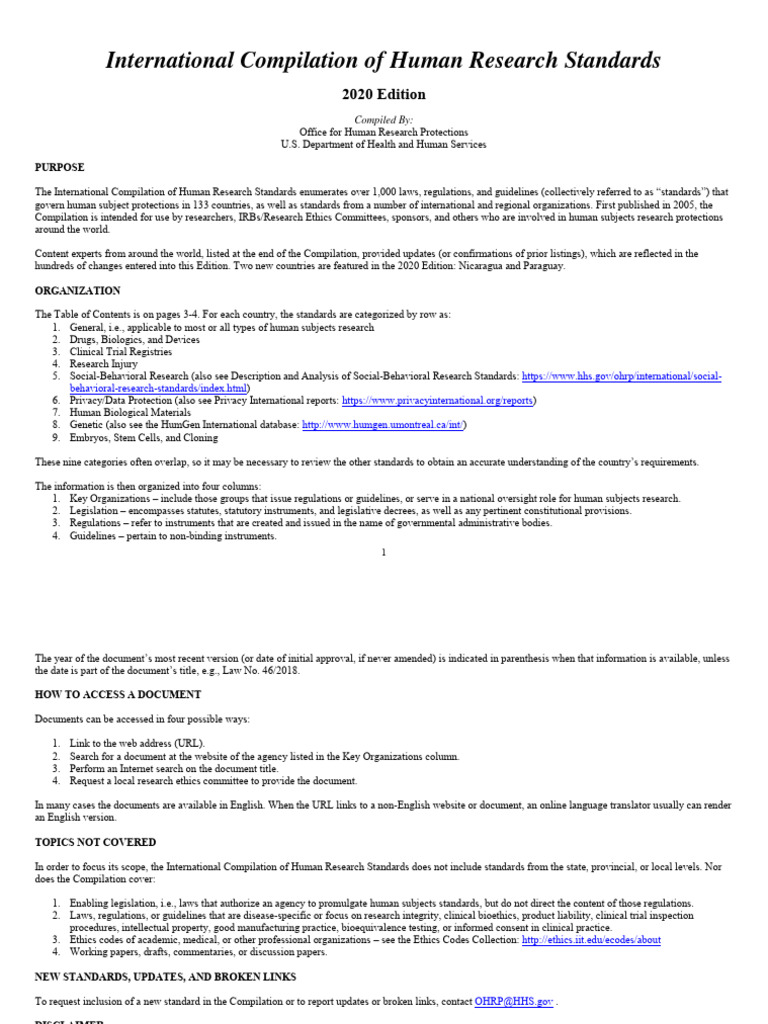 2020 International Compilation of Human Research Standards | PDF ...