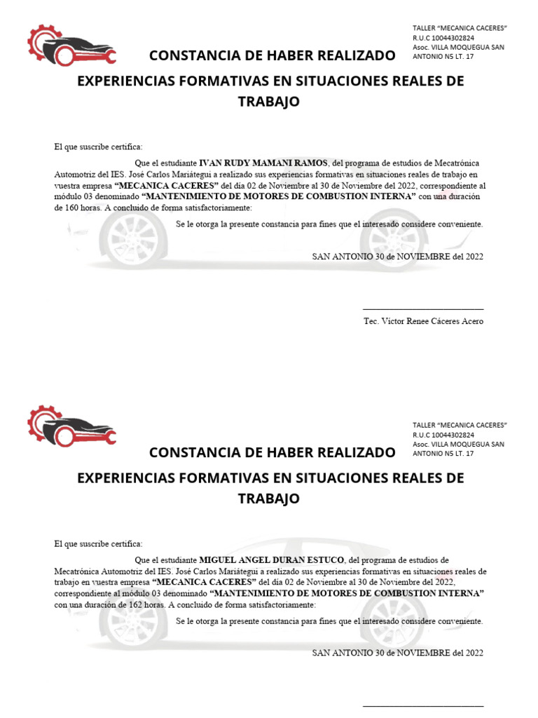 Constancia de Practicas - 2022-2 Oficial | PDF