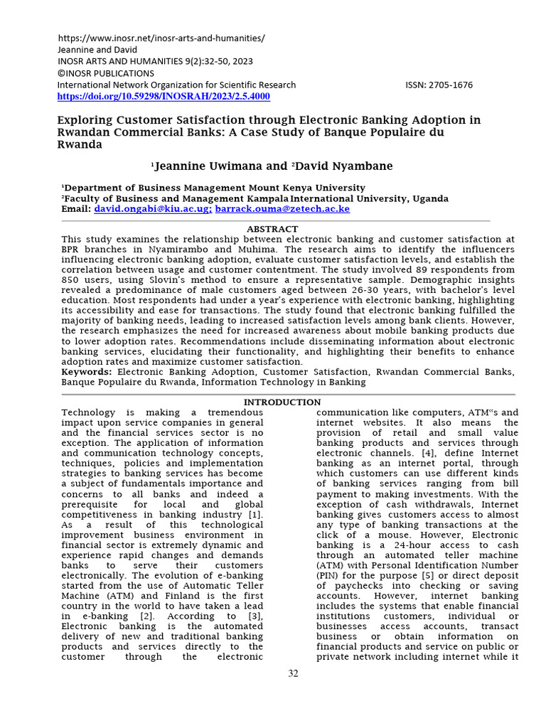 Exploring Customer Satisfaction Through Electronic Banking Adoption in ...