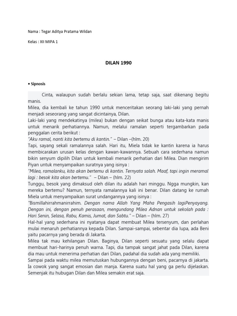 Sinopsis DIlan 1990 | PDF