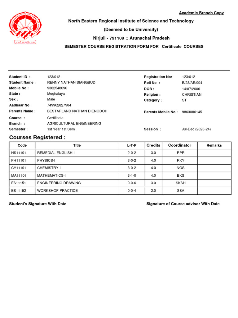 Certificate Course Registration Form | PDF