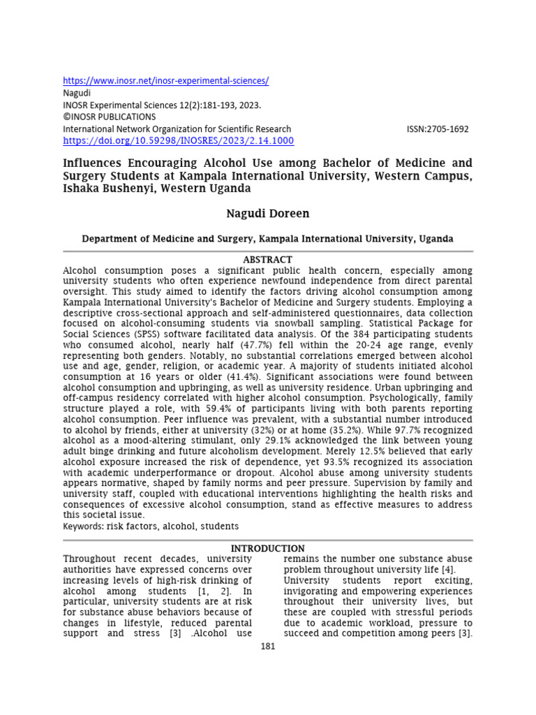 Influences Encouraging Alcohol Use Among Bachelor of Medicine and ...