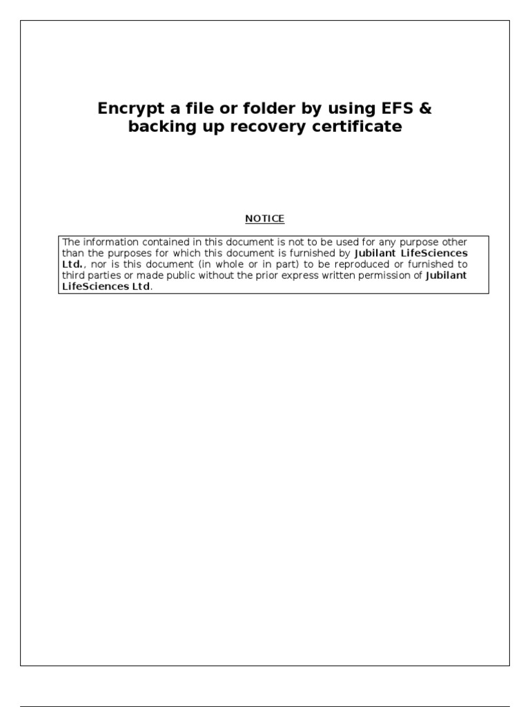 Encrypt A File or Folder by Using EFS & Backing Up Recovery Certificate | PDF | Computer File ...